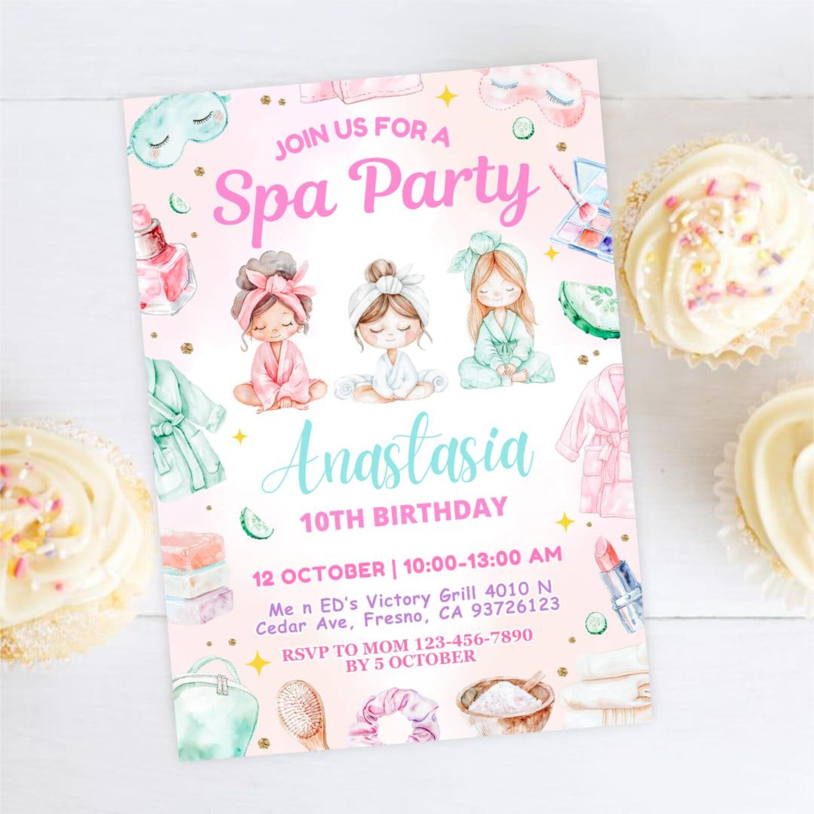 Editable SPA Birthday Invitation Template Pamper Party Birthday Invite ...