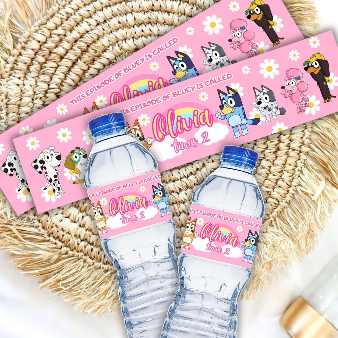 Bluey Bottle Wrapper Girl Bluey and Bingon Water Bottle Label Blue Dog ...