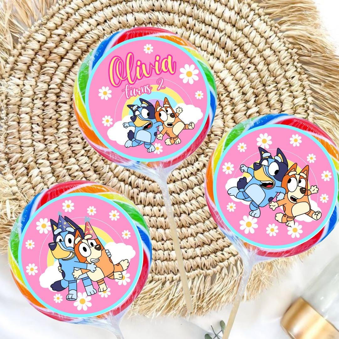 Bluey Carnival Lollipop Treats Circle Label Girl Bluey and Bingo Candy ...