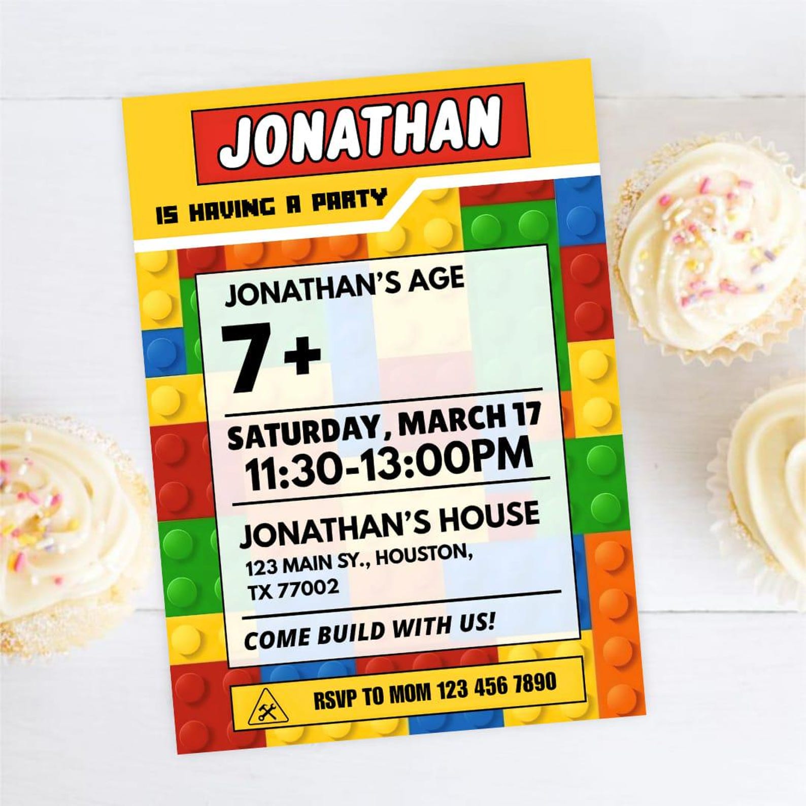 Editable Building Blocks Birthday Invitation Building Bricks Kids ...