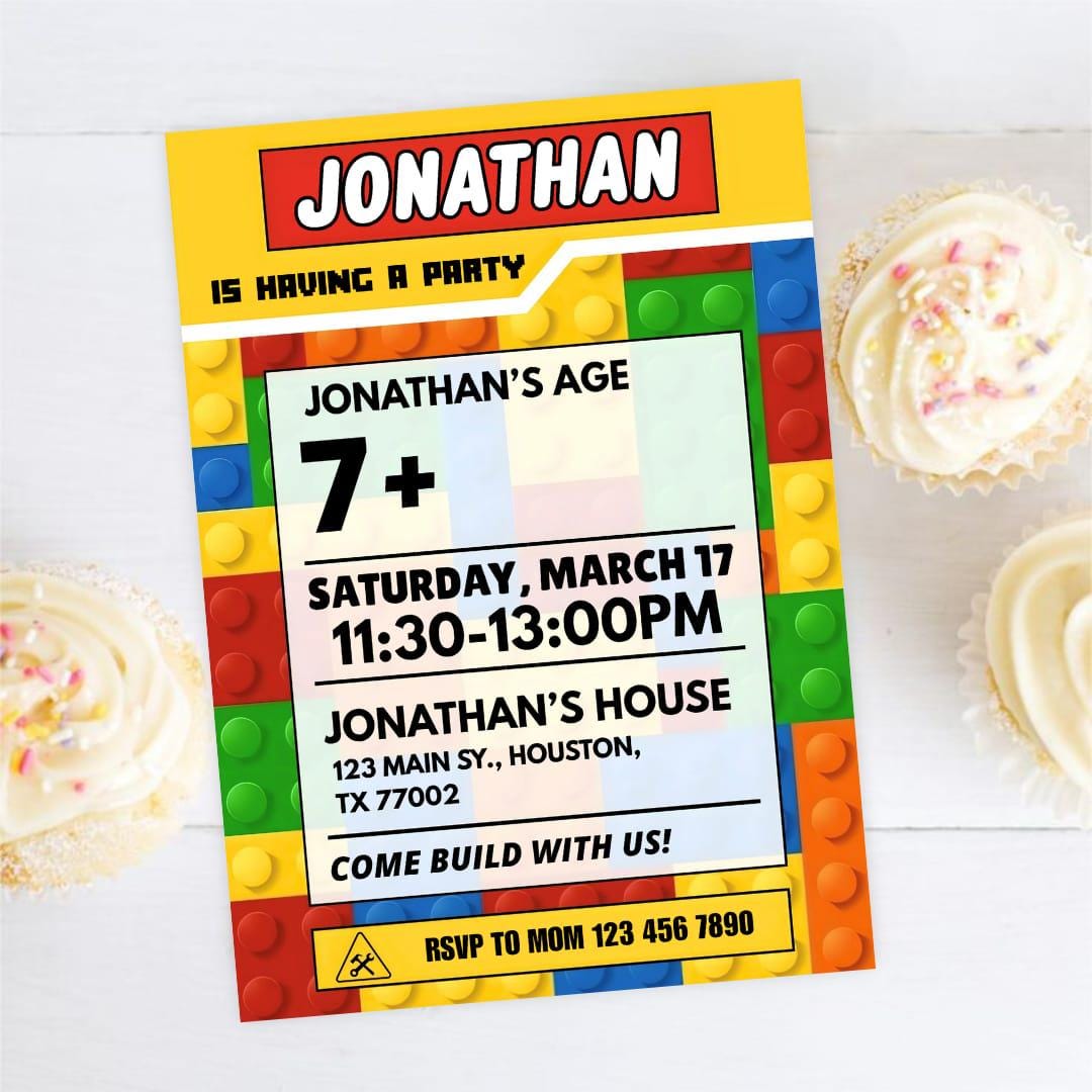 Editable Building Blocks Birthday Invitation Building Bricks Kids ...