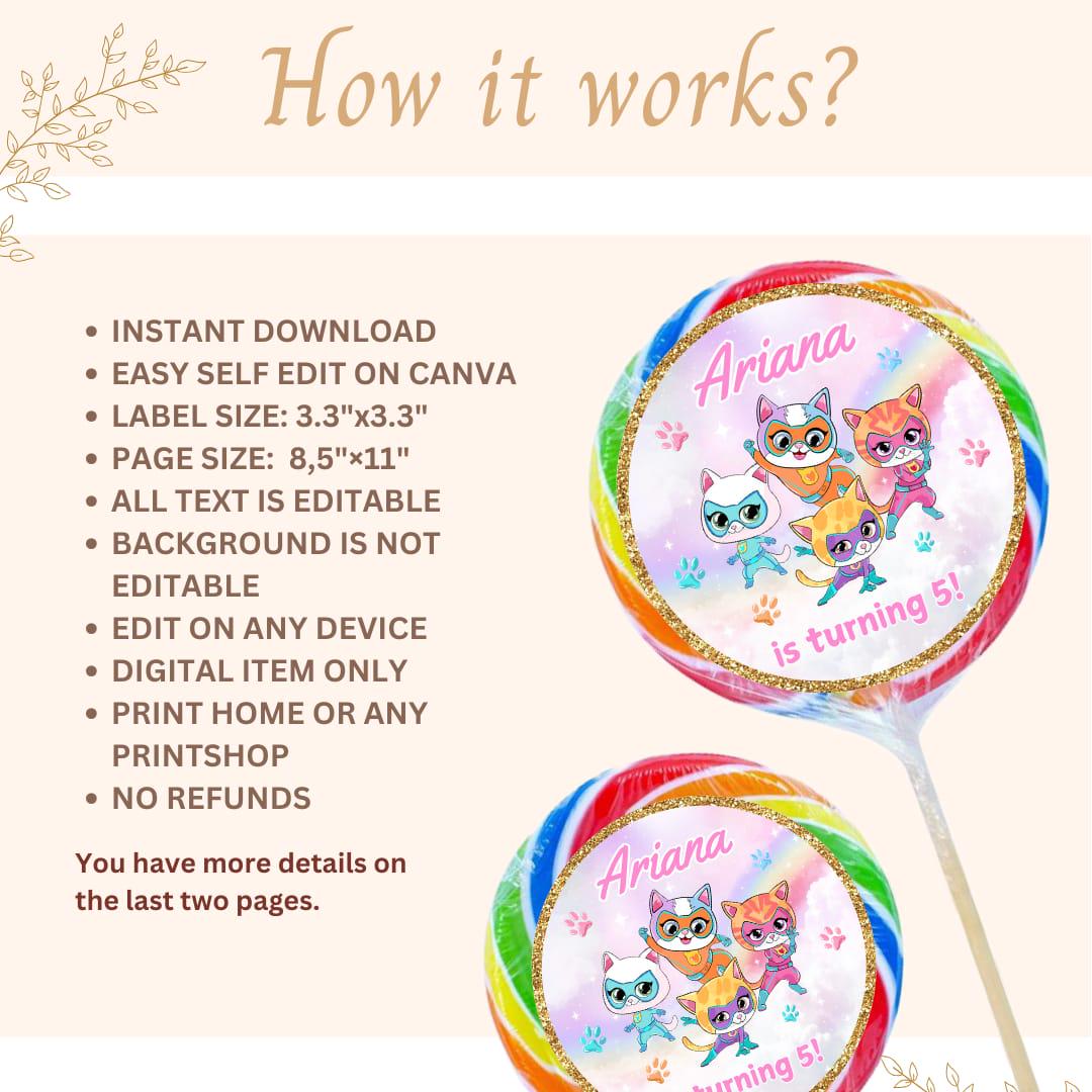 Super Kitties Carnival Lollipop Treats Circle Label Girl Super Kitties ...