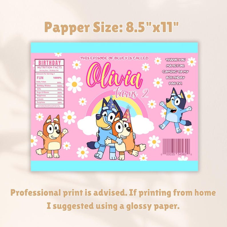 Bluey Chip Bag Label Girl Bluey and Bingo Party Favors Blue Dog ...