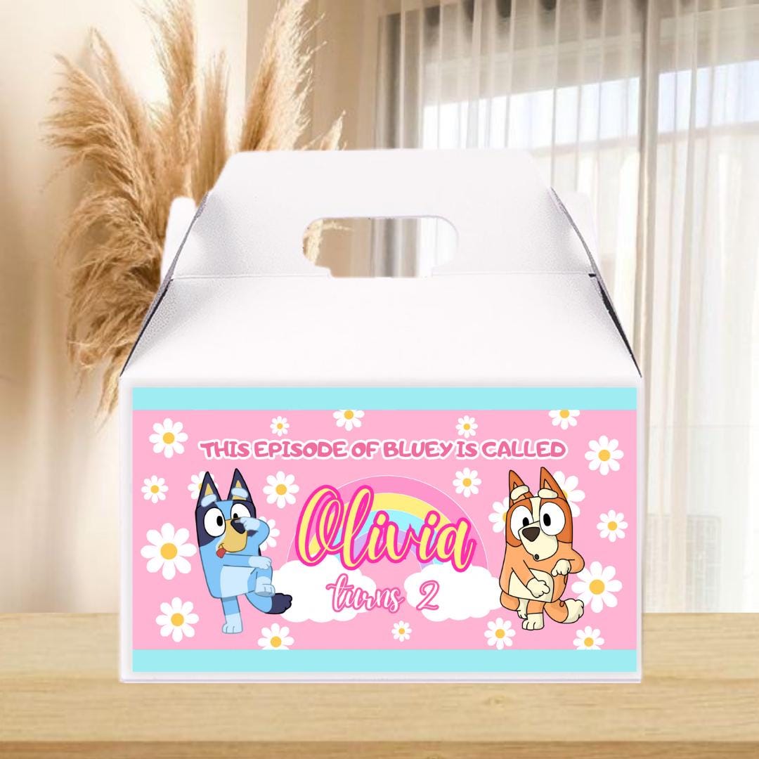 Editable Bluey Gable Box Favor Label for Girl Bluey Party Favor Box ...