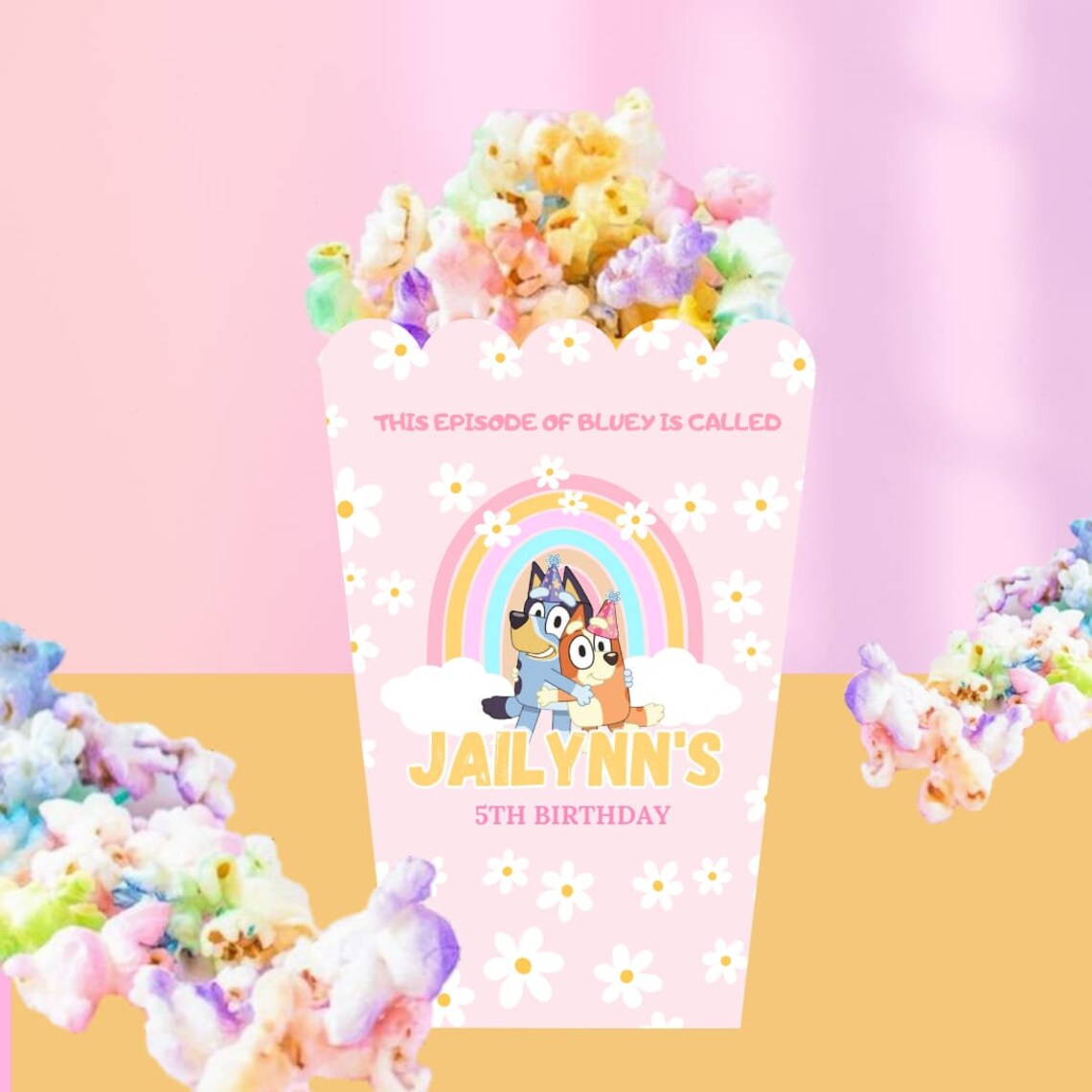 Editable Bluey Popcorn Box for Girl Blue Popcorn Favor Bag Girl Bluey ...