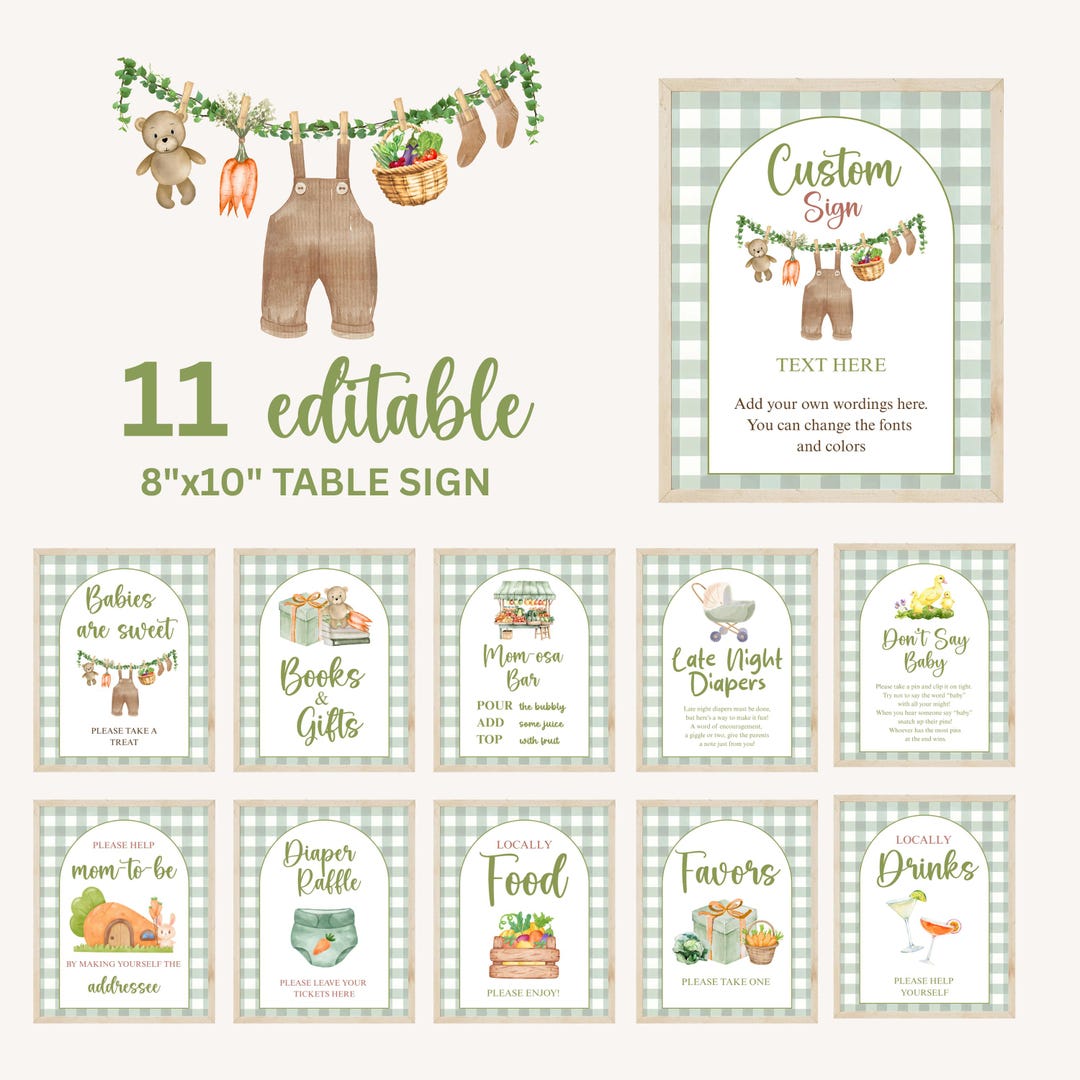 Editable Table Sign Bundle Locally Grown Baby Shower Table Sign Package ...