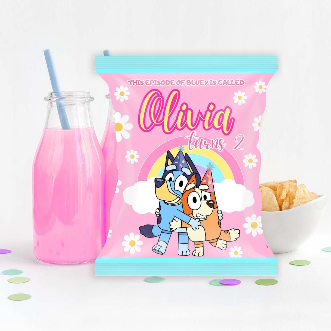 Bluey Chip Bag Label Girl Bluey and Bingo Party Favors Blue Dog ...