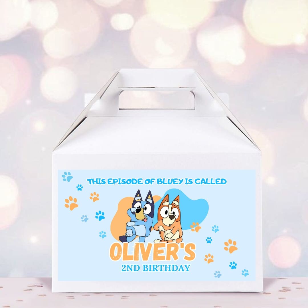 Editable Bluey Gable Box Favor Label for Boy Bluey Party Favor Box ...