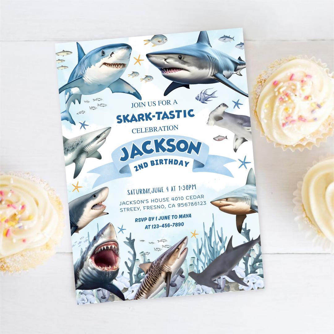 Sharktastic Birthday Invitation Shark Invite Under the Sea Party Jaw ...