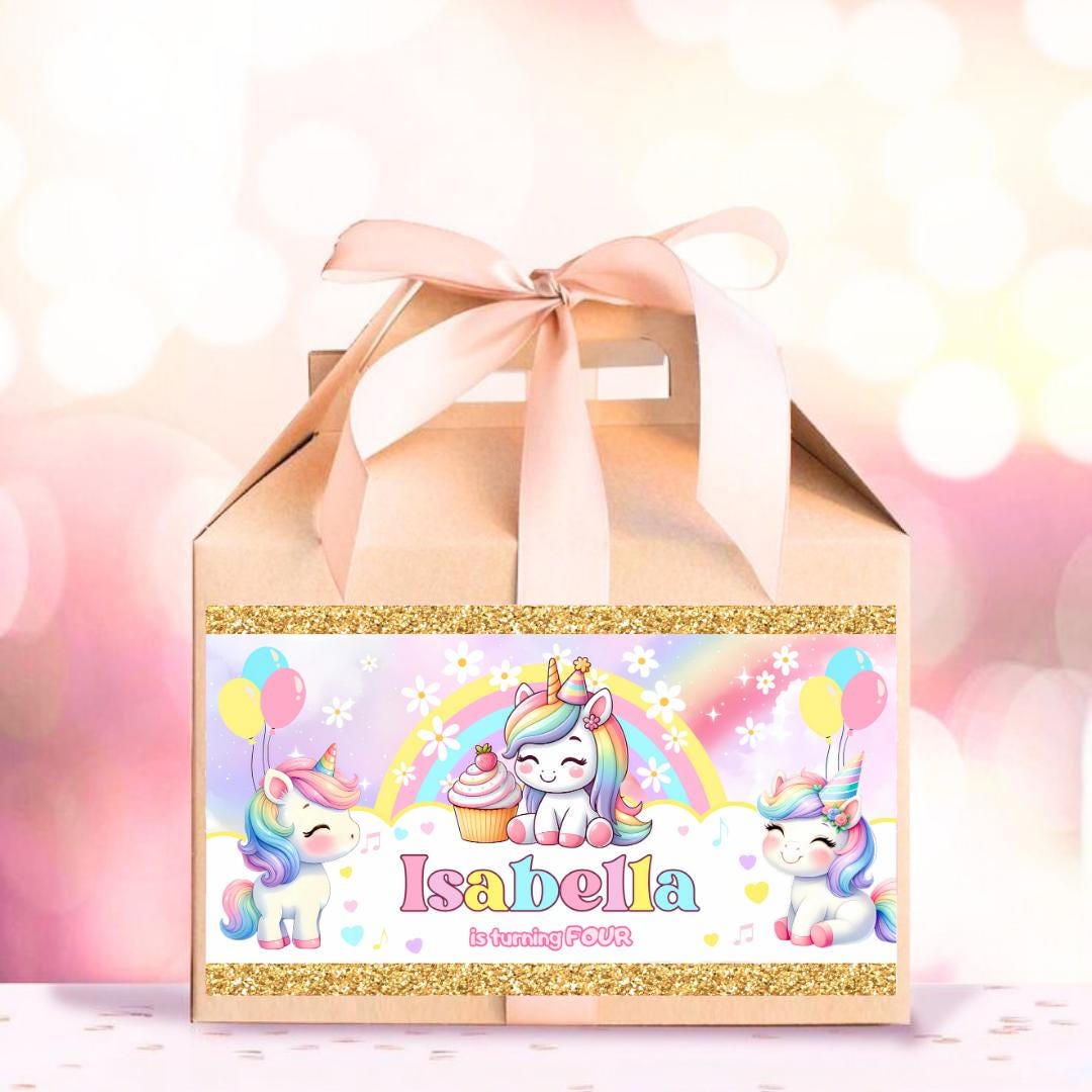 Editable Unicorn Gable Box Label Rainbow Unicorn Party Templete Unicorn ...