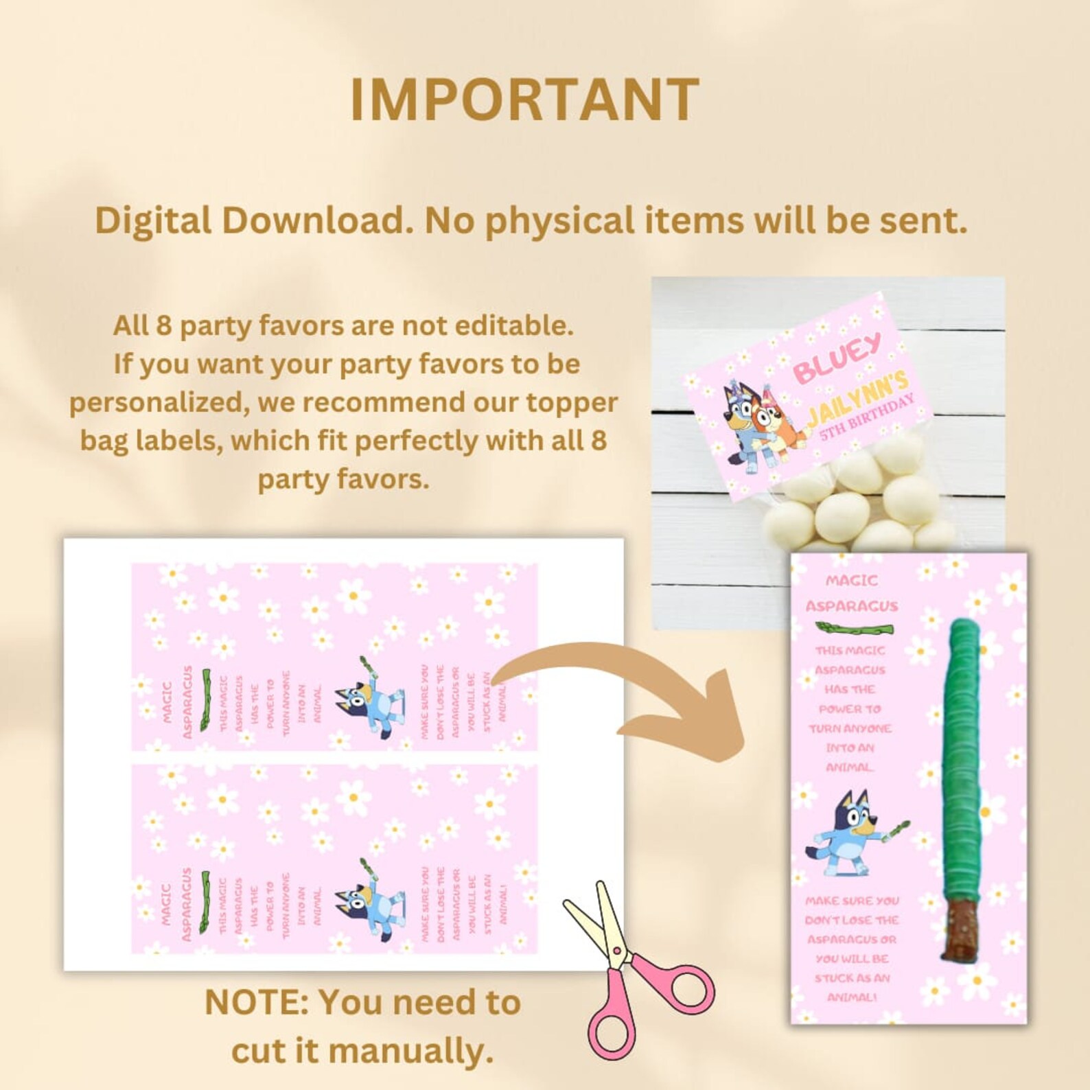 Magic Asparagus Bluey Party Favors for Girl Party Blue Dog Theme Girls ...