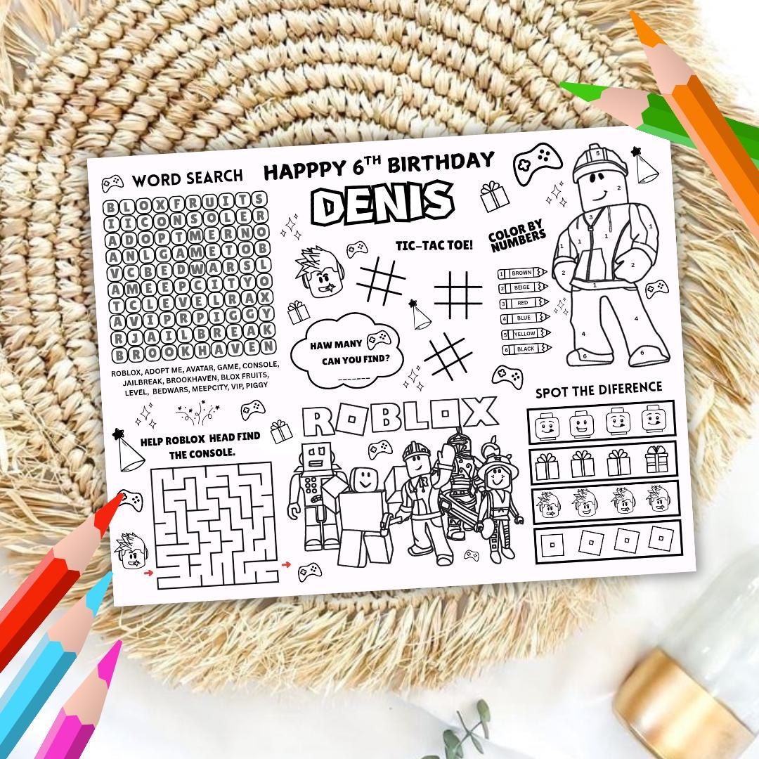 Editable Roblox Activity Sheet Roblox Game Placemat Roblox Coloring ...