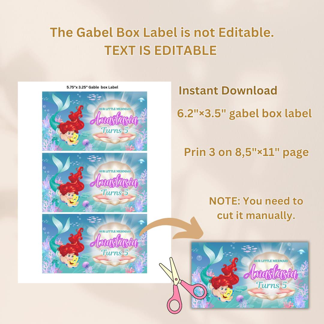 Little Mermaid Gable Box Label Mermaid Ariel Treat Box Label Marmaid ...