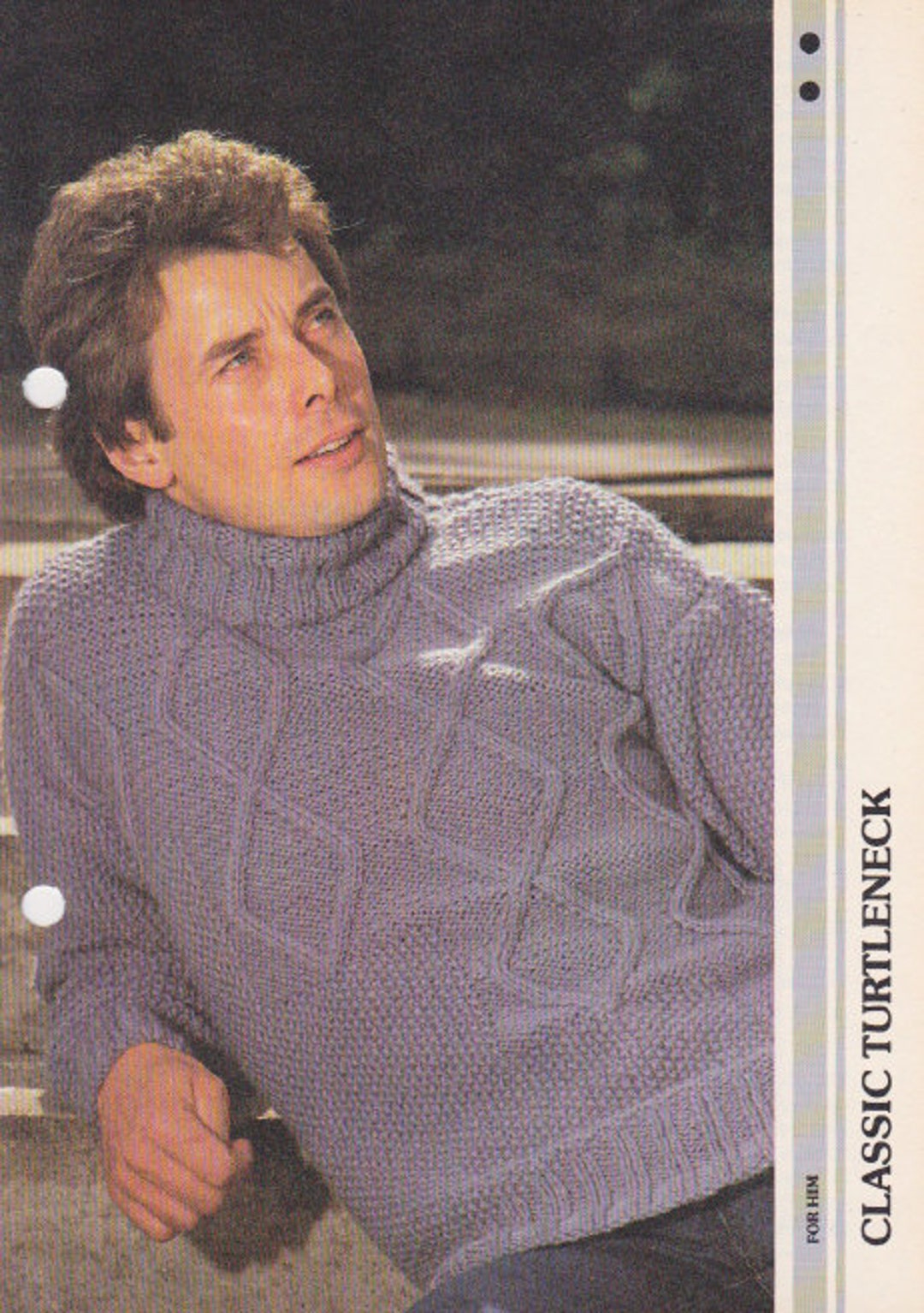 Mens Diamond Cable Turtleneck Sweater Vintage Retro Knitting Pattern ...