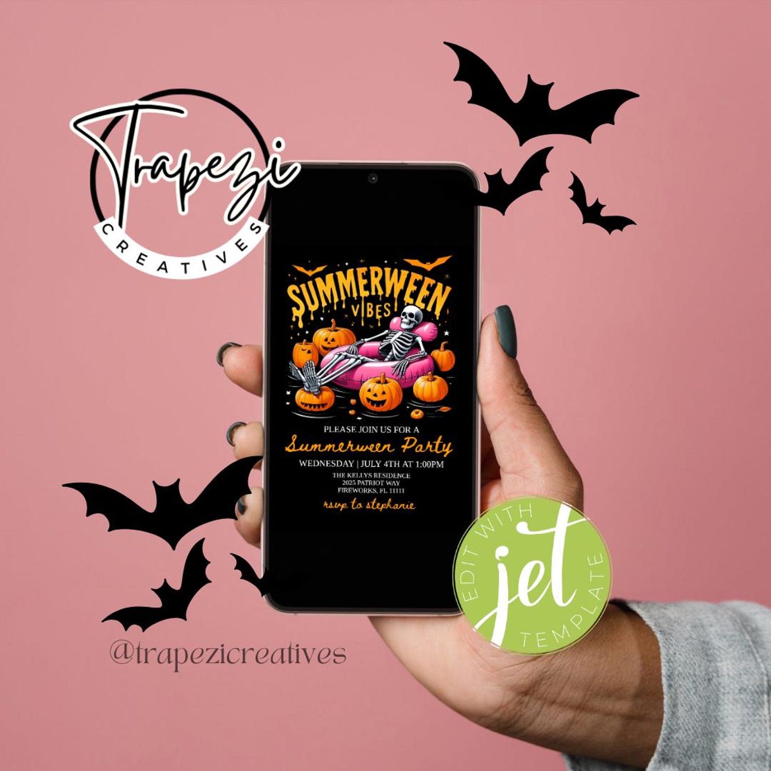 Editable Summerween Party Invitation - Halloween Pool Party Invite ...