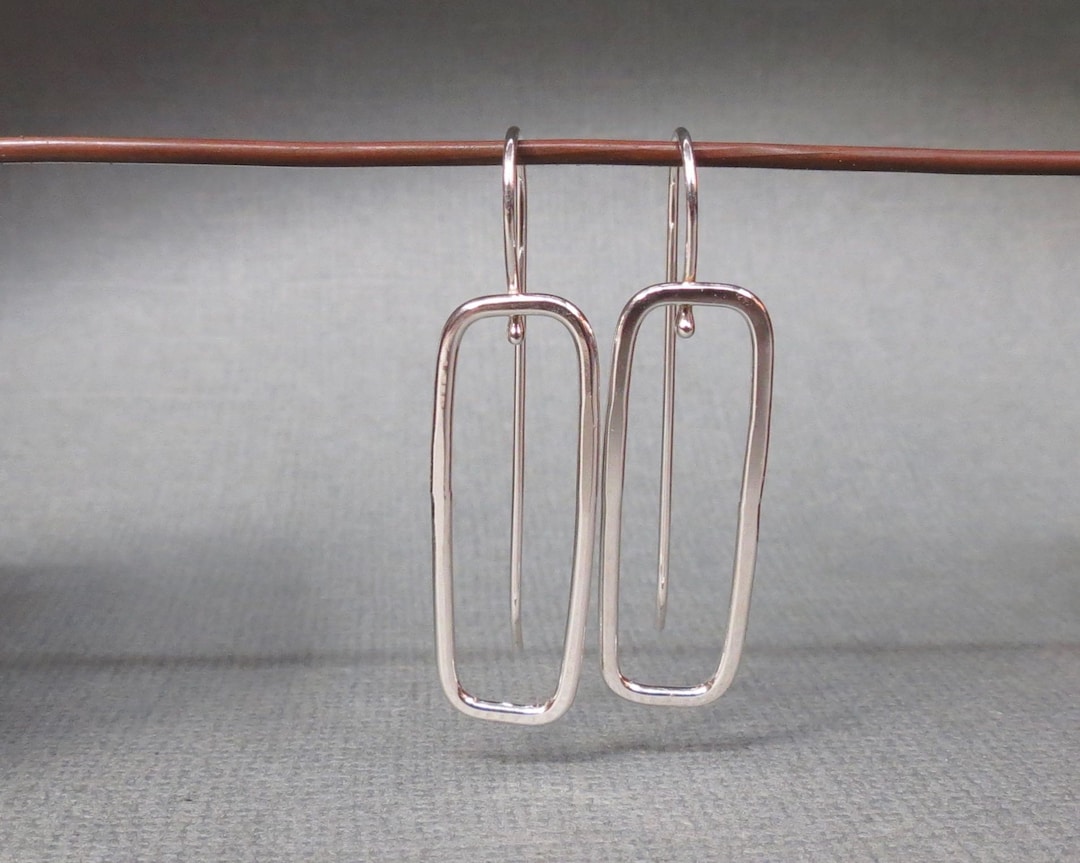 Sterling Silver Rectangle Earrings Handmade - Etsy