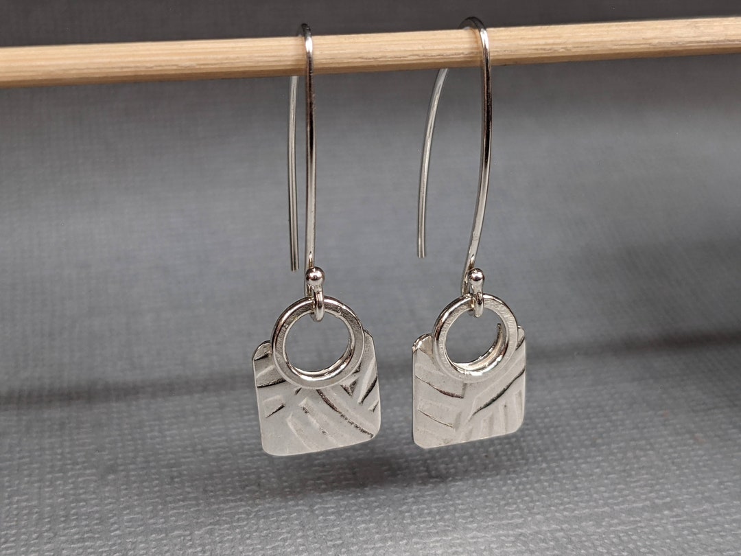 Sterling Silver Dangle Tag Earrings Handmade - Etsy
