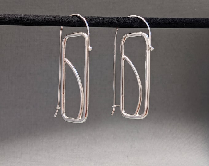Sterling Silver Rectangle Curve Hoops, Chunky Hoops Handmade - Etsy
