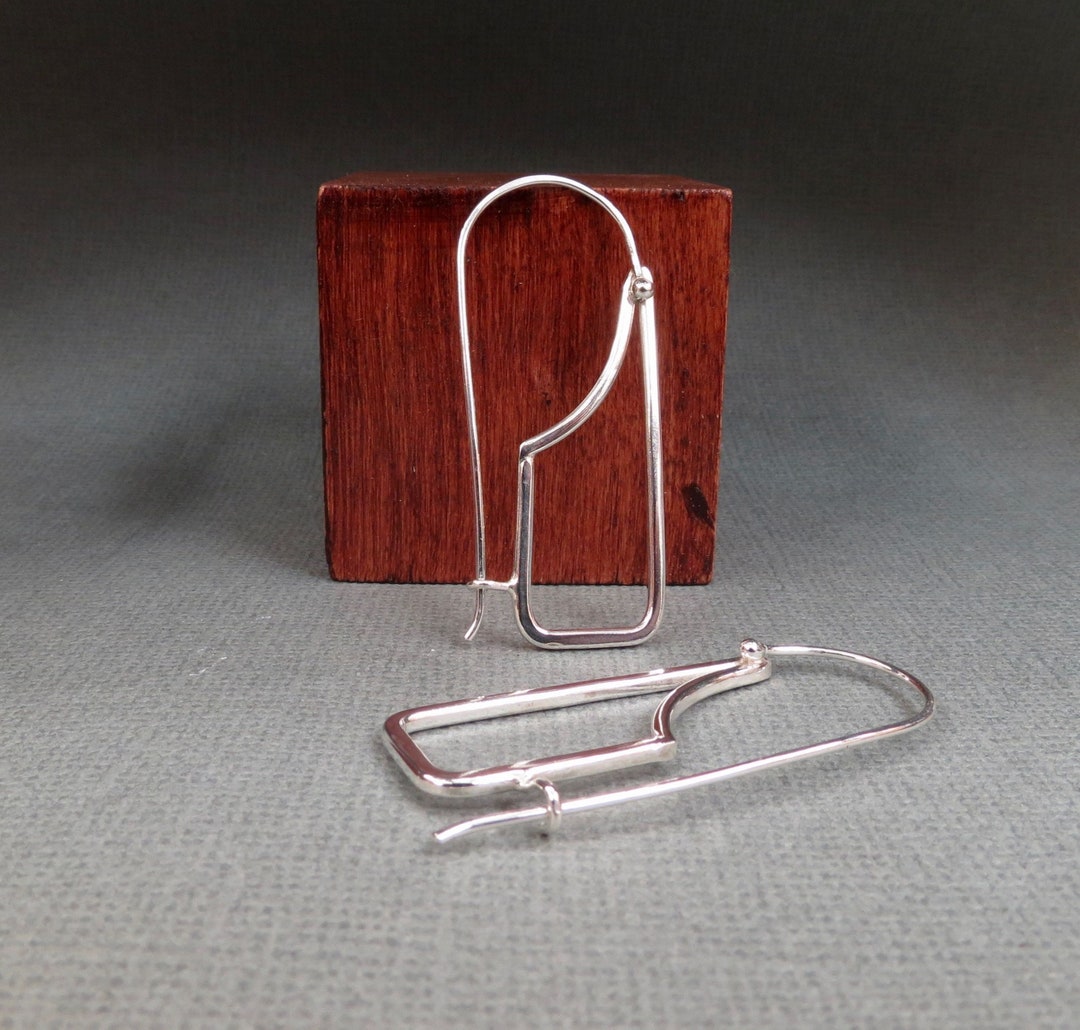 Sterling Silver Rectangle Cutout Hoops Handmade - Etsy