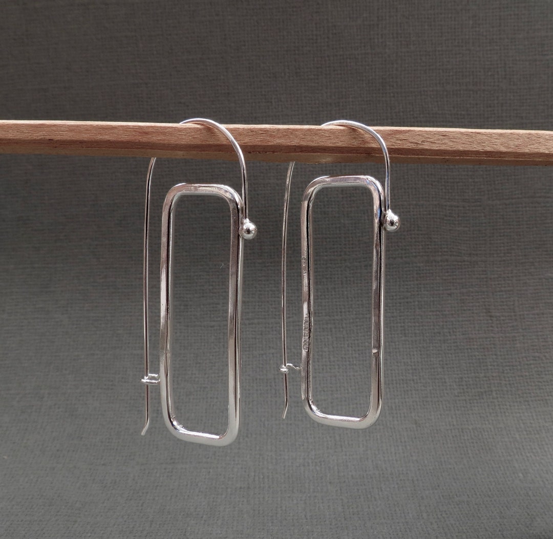 Sterling Silver Rectangle Chunky Hoops Handmade - Etsy