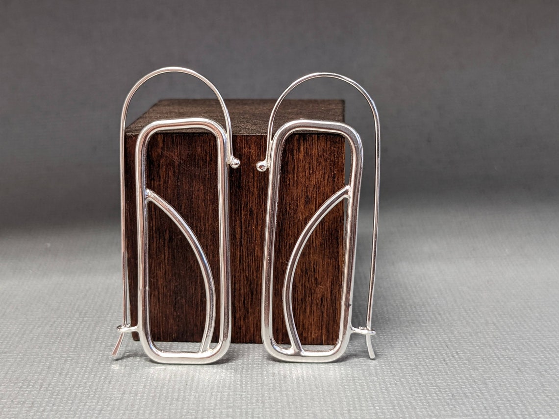 Sterling Silver Rectangle Curve Hoops, Chunky Hoops Handmade - Etsy