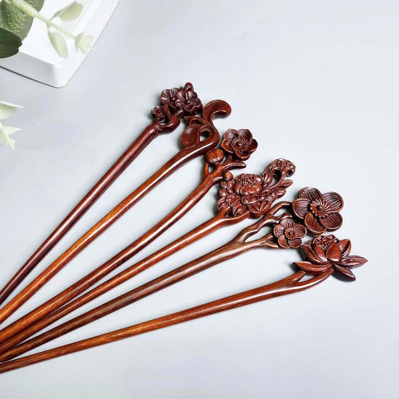 Wooden Hair Sticks Flower - Etsy