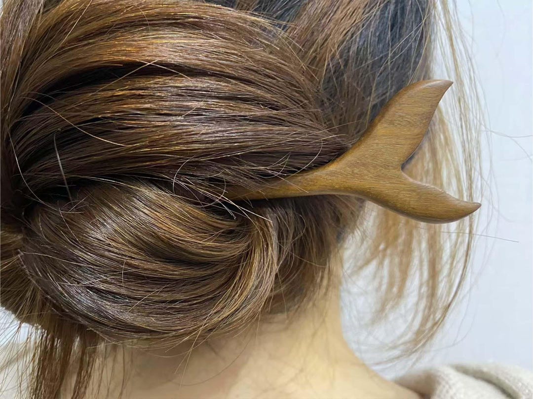 2pcs Unique Fish Wood Hair Stick, Cute Mini Wooden Fishtail Hairpin ...