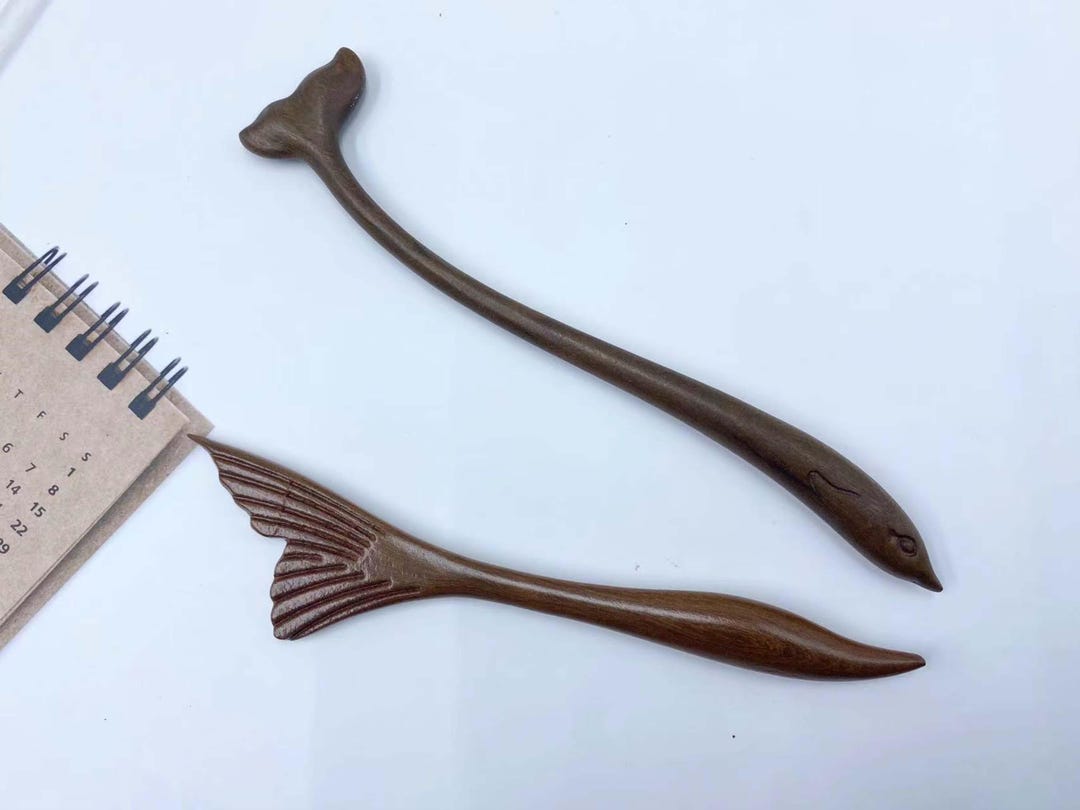 2pcs Unique Fish Wood Hair Stick, Cute Mini Wooden Fishtail Hairpin ...