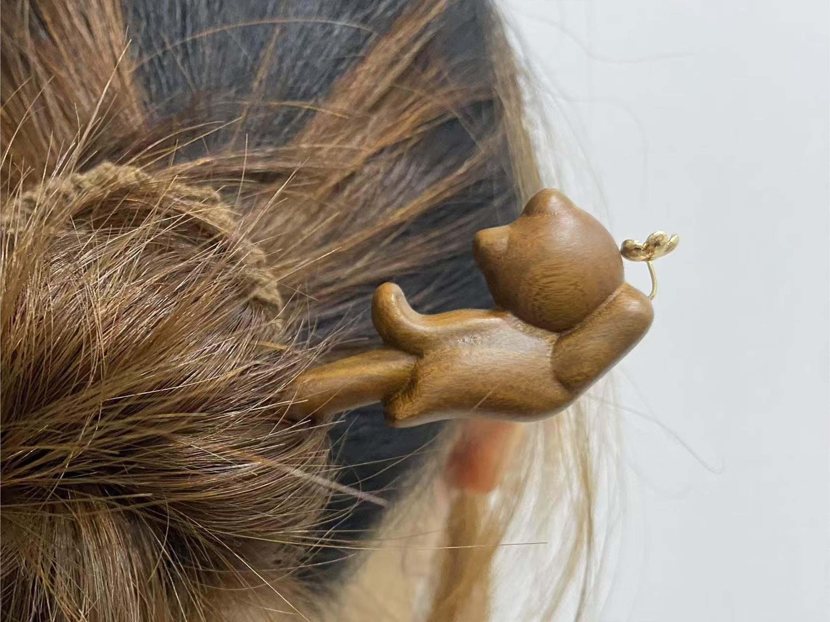 Wooden Cat Hairpin, Wooden Hairpin, Cute Wood Hair Stick Pin, Hair ...