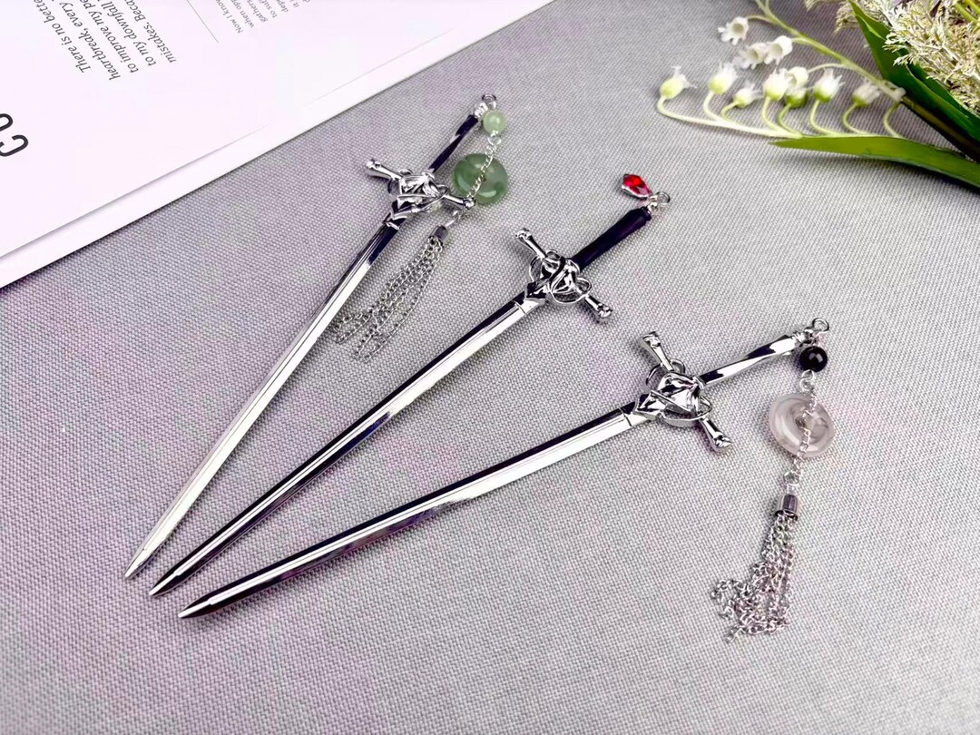 Unique Sword Tassel Silver Hair Sticks, Miniature Silver Sword Hairpin ...
