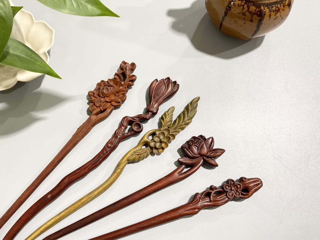 5pcs Mini Wooden Flower Hairpin, Unique Flower Wood Hair Stick, Hair ...