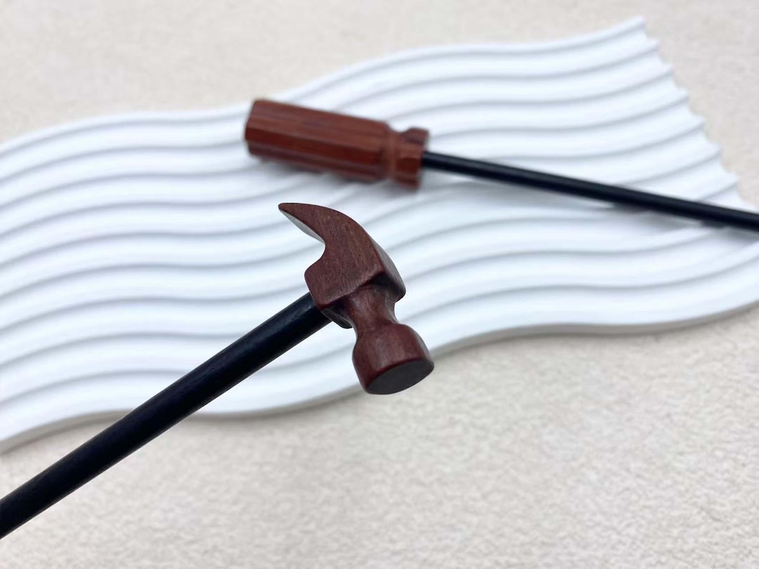 Unique Hammer Screwdriver Wood Hair Stick, Cute Wooden Hammer ...
