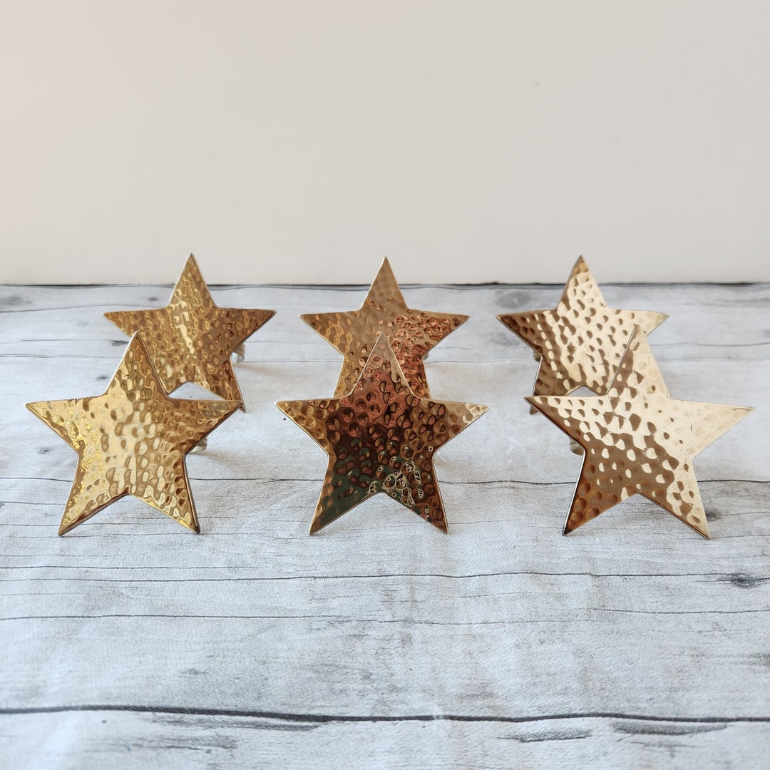 Vintage Hammered Brass Star Napkin Rings Set of 6 / Christmas Holiday ...