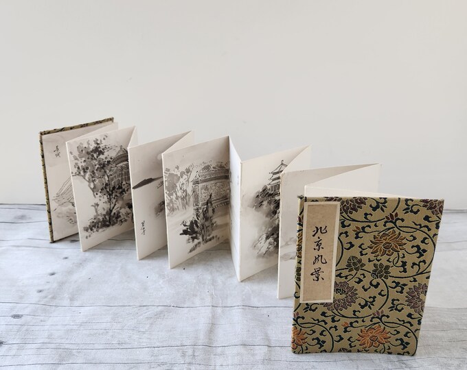 Vintage Chinese Art Book Fold Out / Hand Painted Original Landscapes in ...