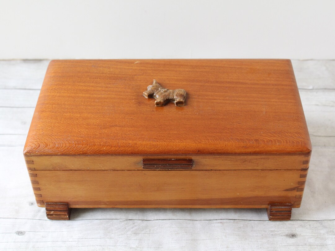 Vintage Scottie Dog Wood Dresser Box / Footed Hinged Treasure Box ...
