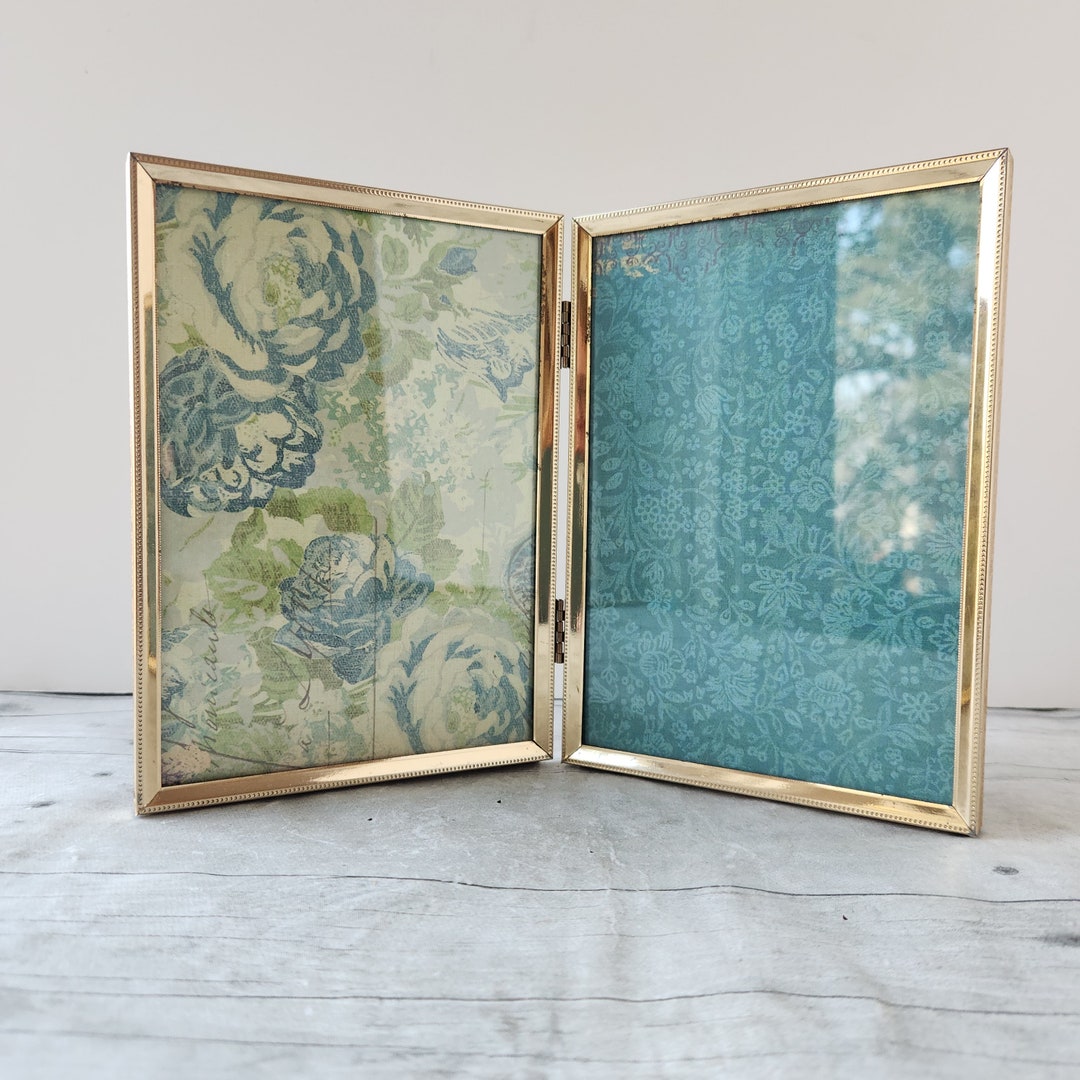 Vintage Folding Gold Picture Frame Pair / 5 X 7 Fancy Foldable Metal ...