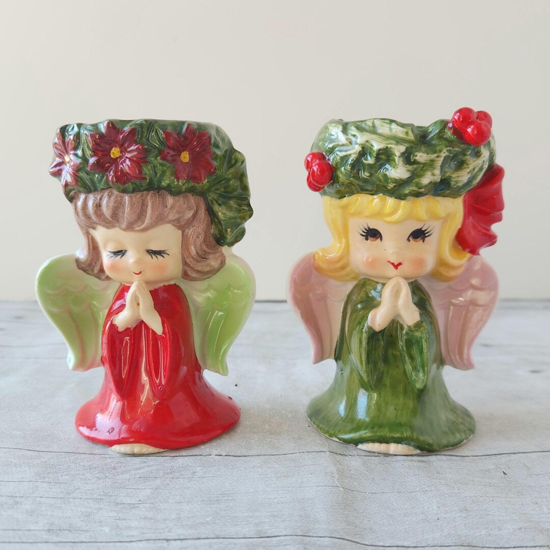 Vintage Praying Angel Candle Holders / Lefton Mid Century Kitsch Candle ...