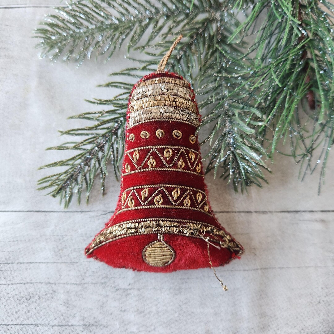 Vintage Red Bell Christmas Ornament / Bell Christmas Tree Ornament With ...