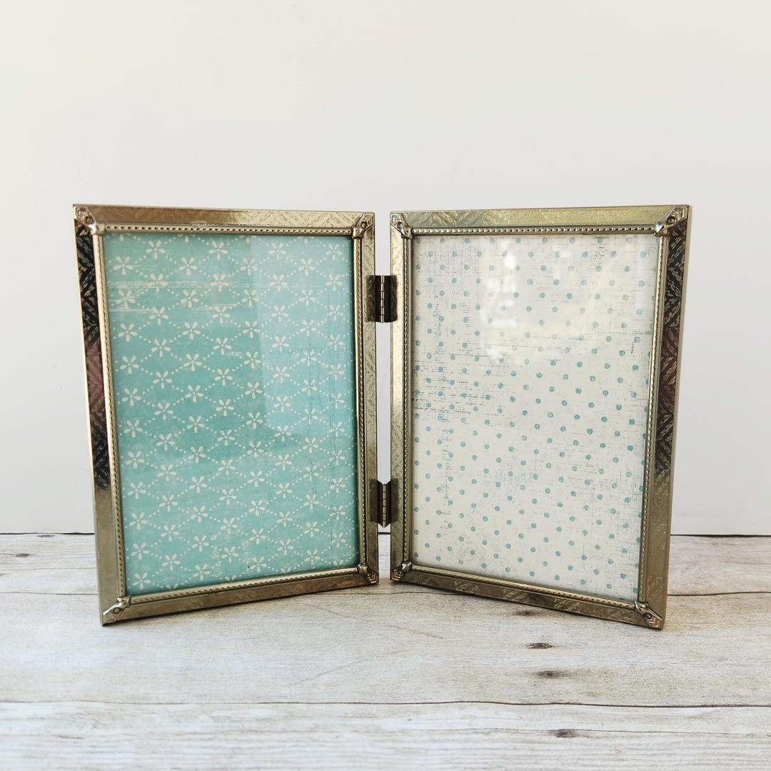 Vintage Folding Gold Picture Frame Pair / 5 X 7 Fancy Foldable Metal ...