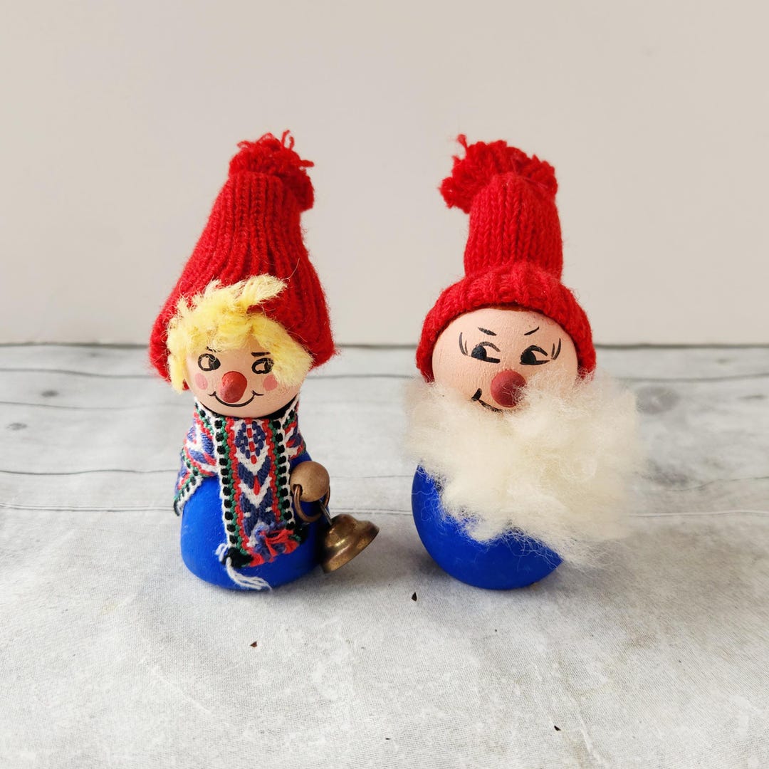 Vintage Wood Tomte Figures / Made in Sweden Svenskt Hantverk / Blue Red ...