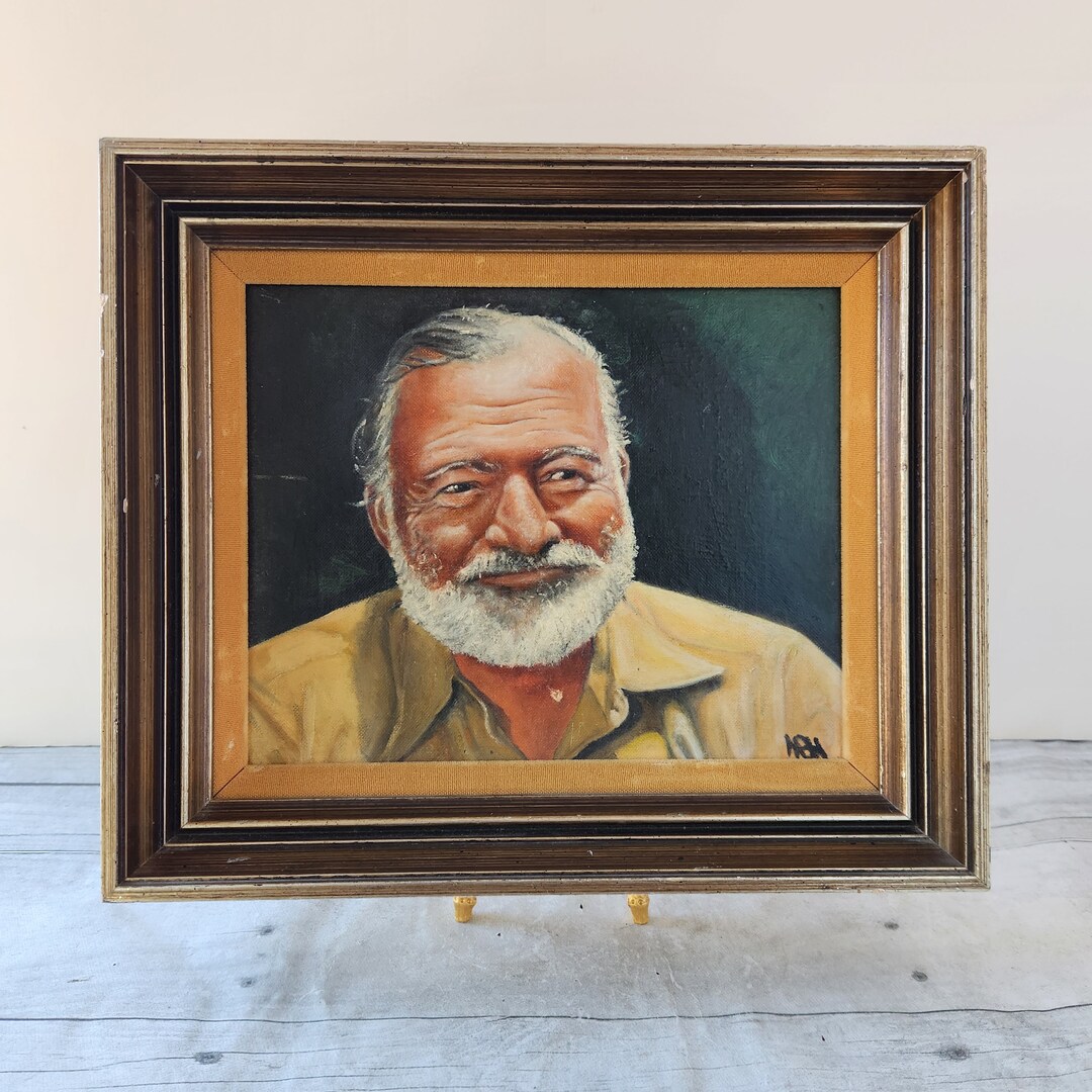 Vintage Original Painting of Ernest Hemmingway / Hand Painted Portrait ...
