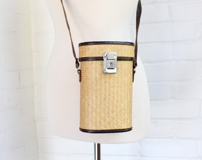 Vintage Woven Straw Bag / Small Cylinder Boho Basket Carrying - Etsy