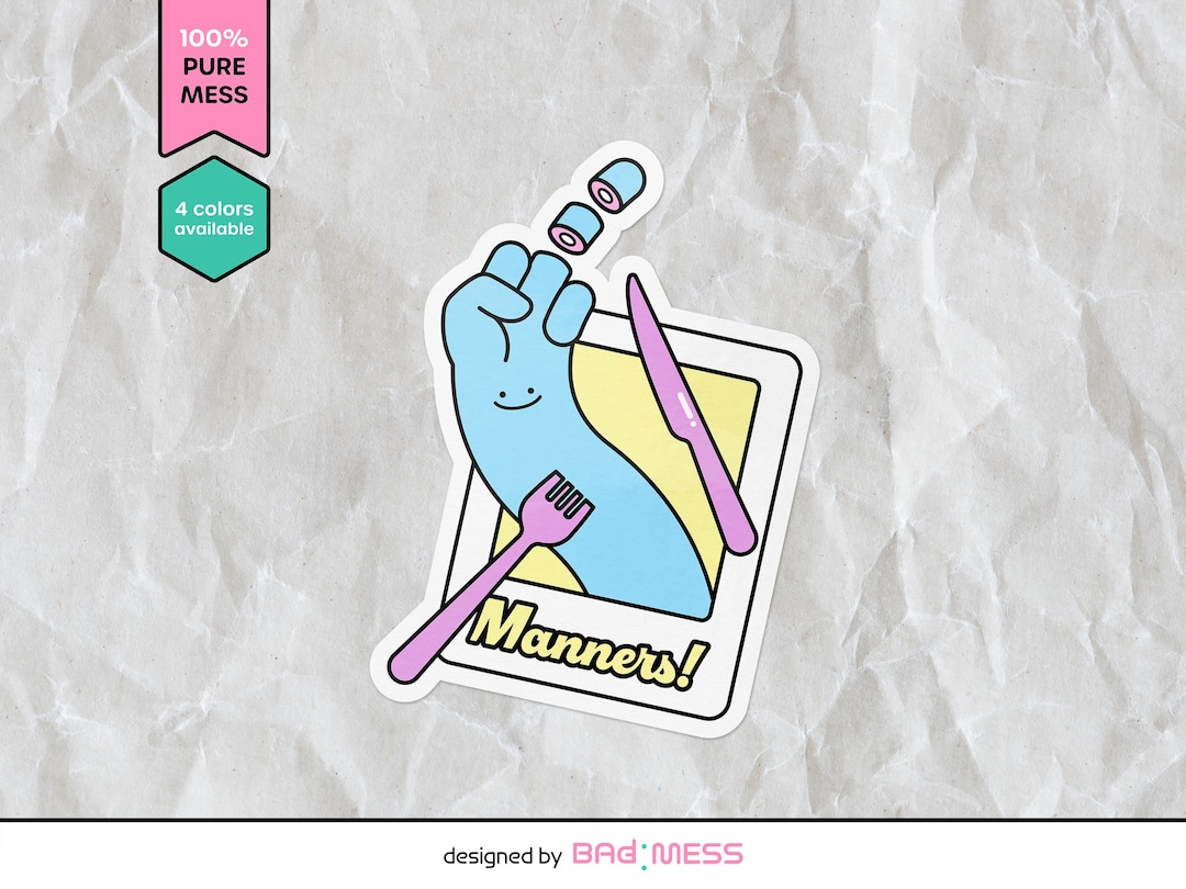 Manners Meal Kiss-cut Sticker Funny Cute Middle Finger Design, Quirky ...