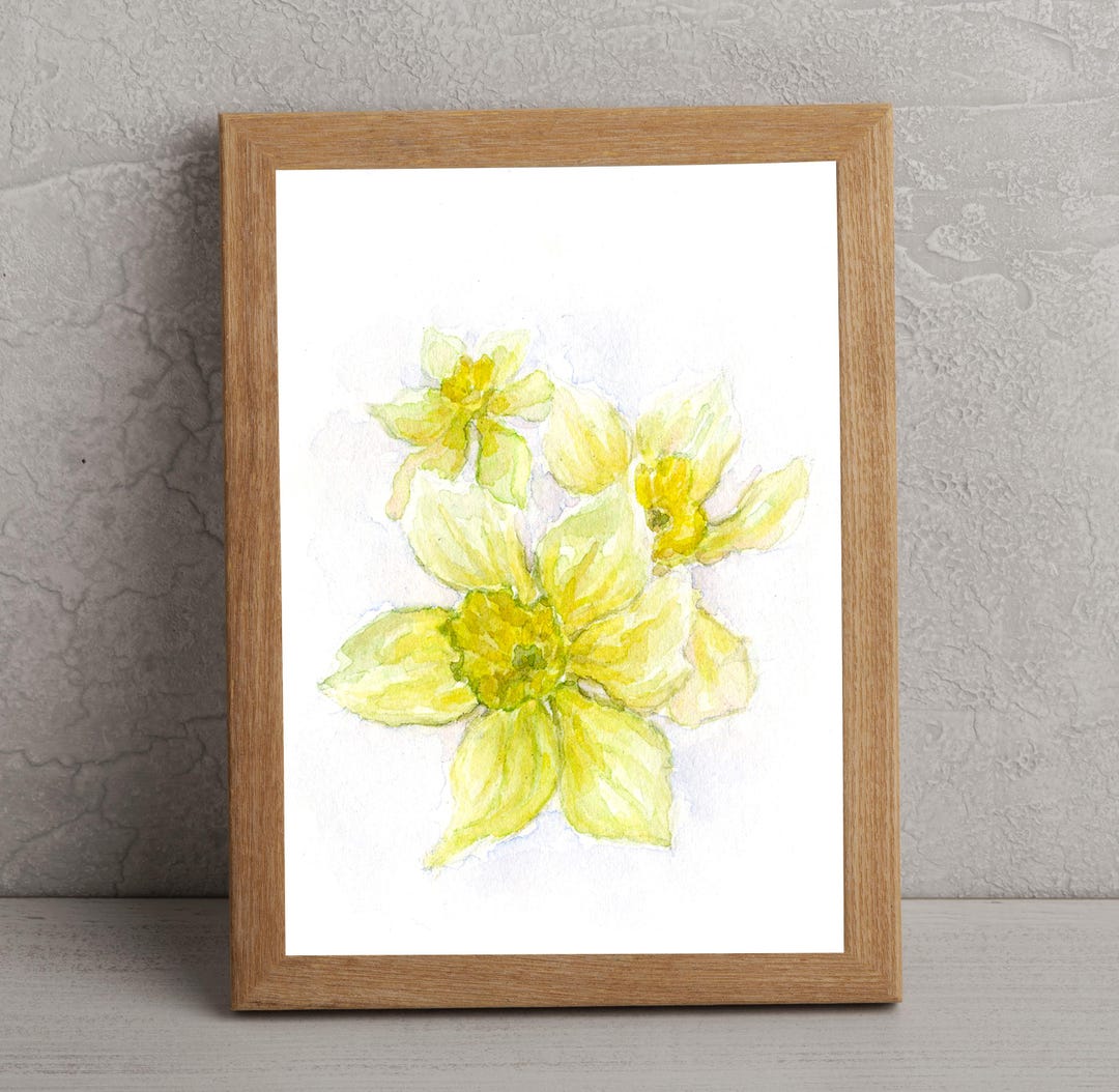 Daffodil Art Print,watercolor Floral, Wall Art Yellow Flowers Home ...
