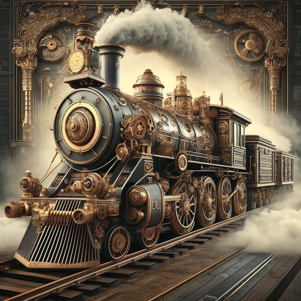 Steampunk Steam Train Digital Patterns and Images - Etsy