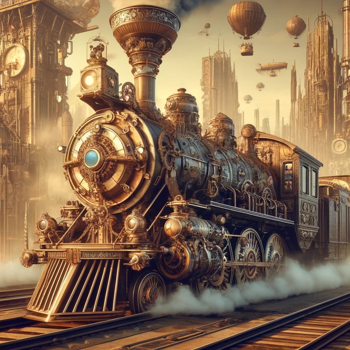 Steampunk Steam Train Digital Patterns and Images - Etsy