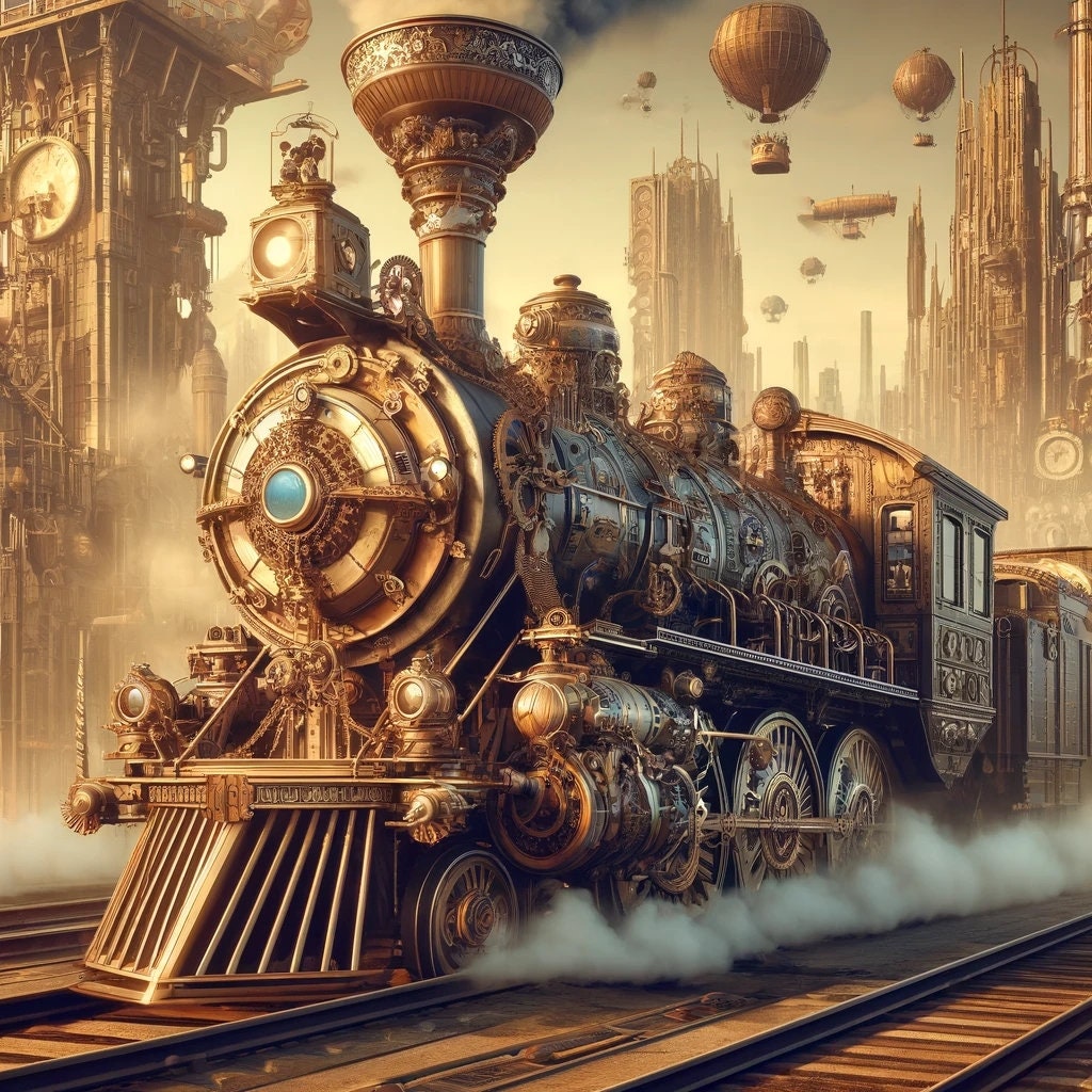 Steampunk Steam Train Digital Patterns and Images - Etsy