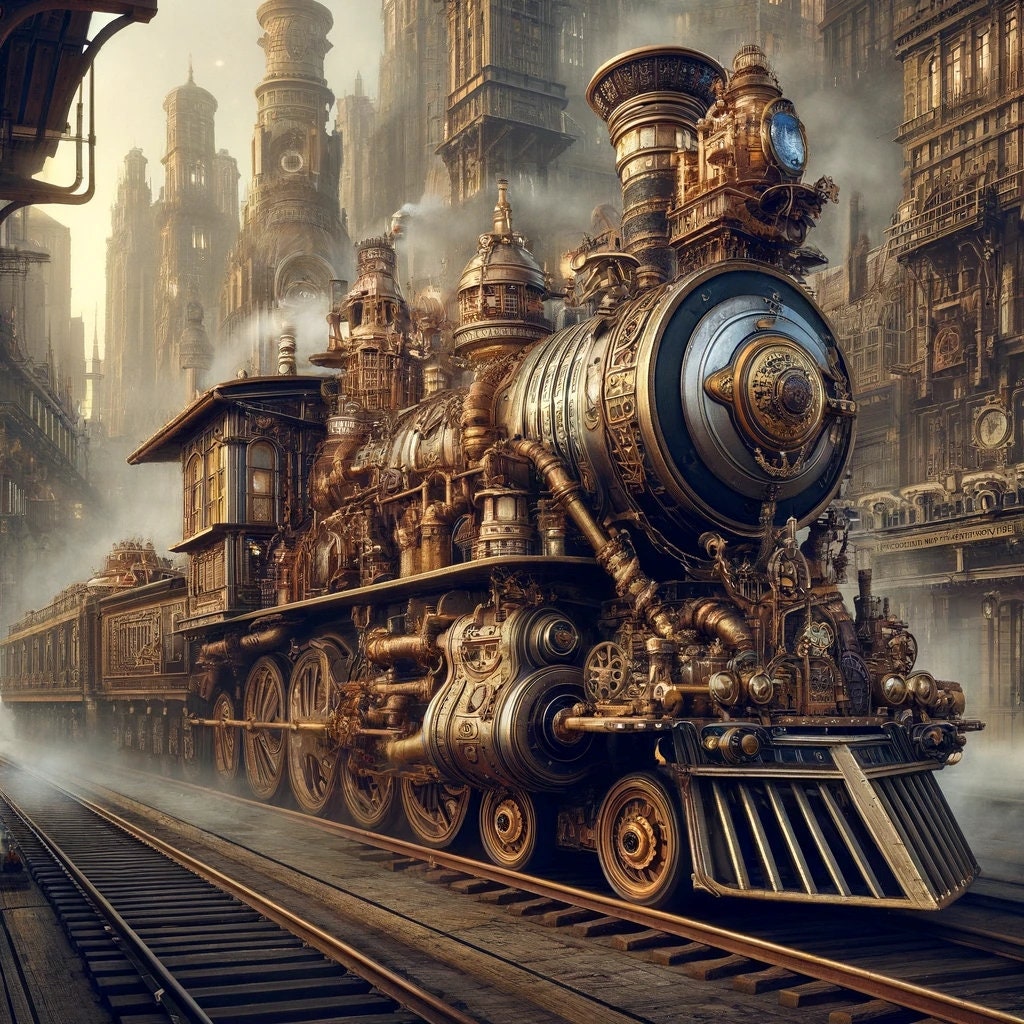 Steampunk Steam Train Digital Patterns and Images - Etsy