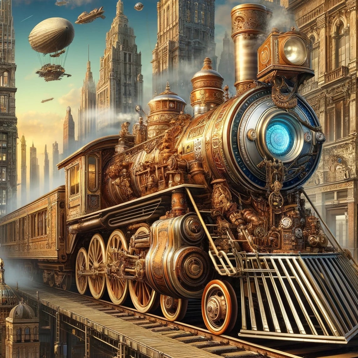 Steampunk Steam Train Digital Patterns and Images - Etsy