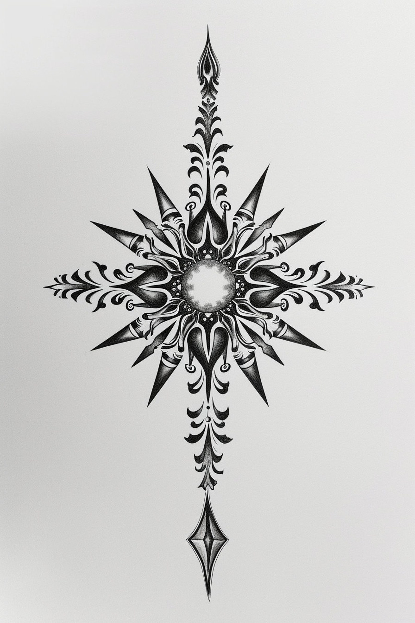 Drawing Design on a Silver Strip, Half Snowflake Half Sun - Etsy